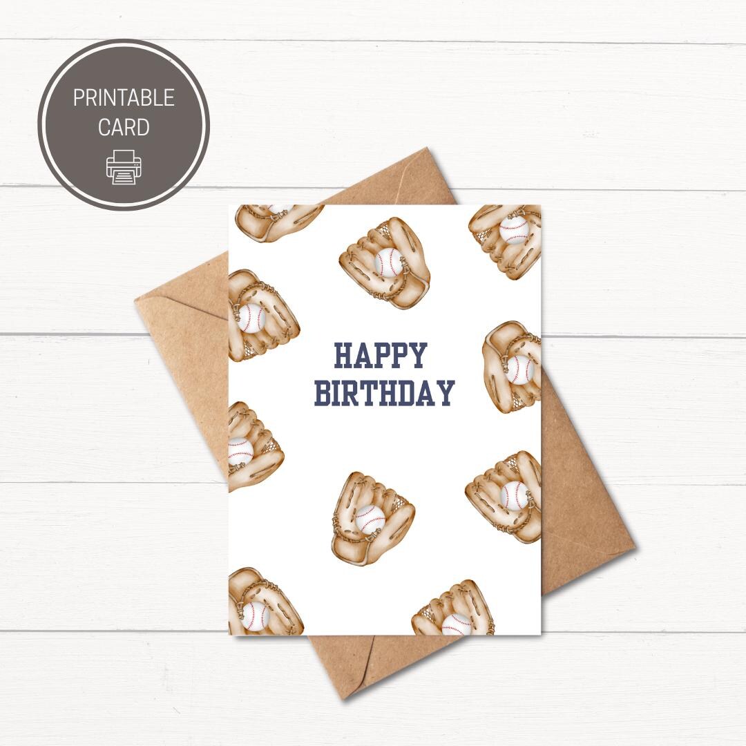 Printable Baseball Mitt Birthday Card | Sporty Design (digital Download ...