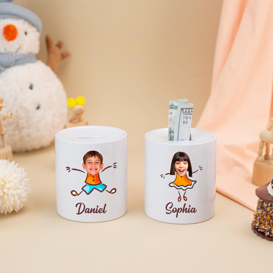 Personalised Ceramic Money Box With Custom Photo, Custom Name Coin Bank ...