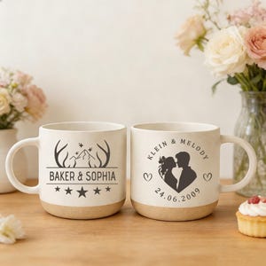Personalized Couple Name Pottery Mug, Minimalist Custom Coffee Mugs ...