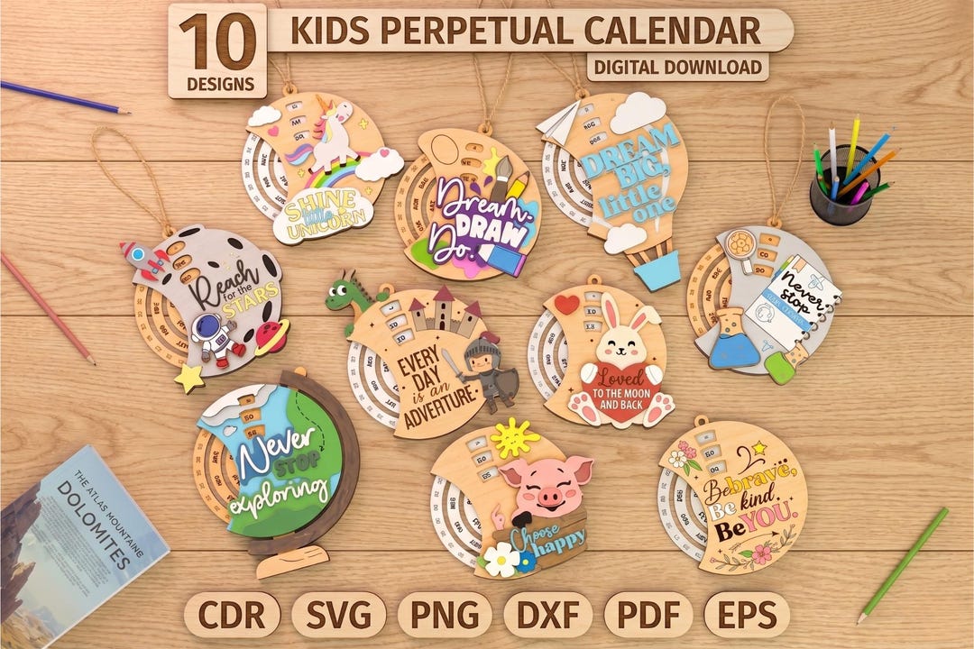 3D Laser Cut Kids Perpetual Calendar Bundle - Etsy