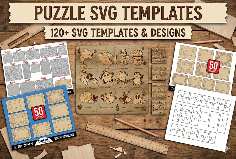 Puzzle SVG Templates | Jigsaw Puzzle Laser Cut Files Bundle - Etsy