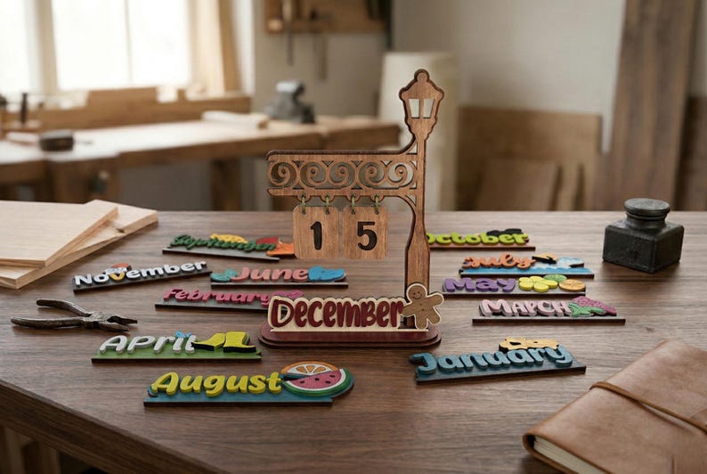 3D Perpetual Desktop Calendar Laser Cut Mega Bundle: Wooden Eternal DIY ...
