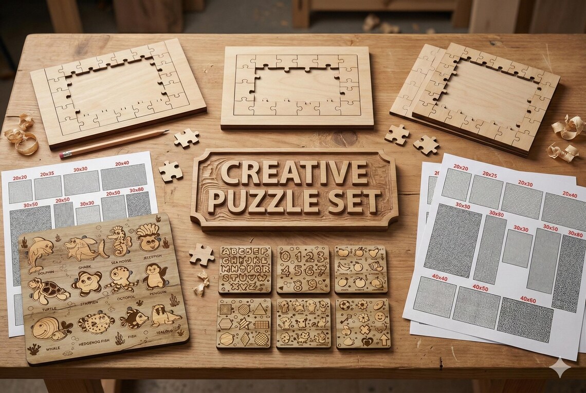 Puzzle SVG Templates | Jigsaw Puzzle Laser Cut Files Bundle - Etsy