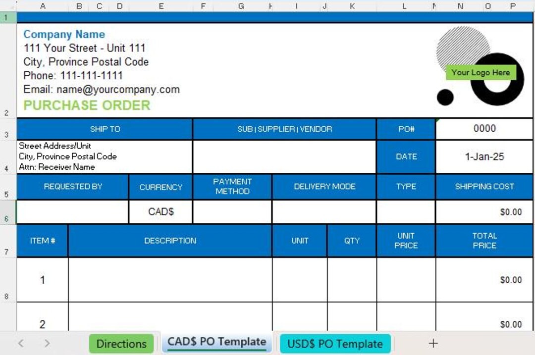 Editable Purchase Order Template – Excel PO With Dropdowns - Etsy