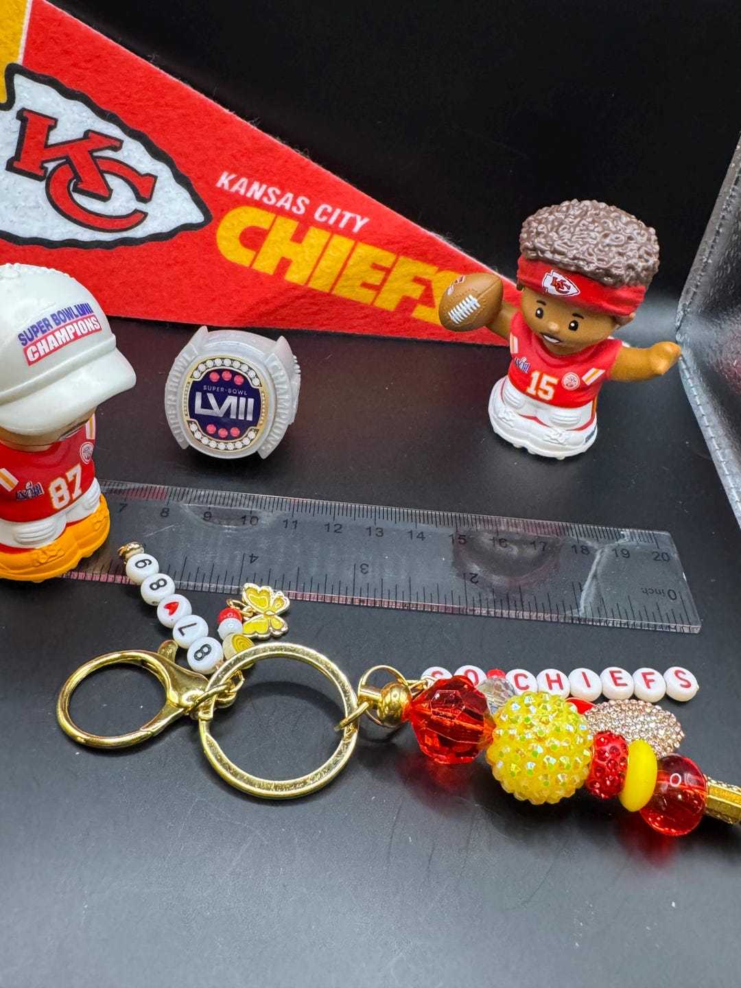 Chiefs Purse Charm: Good Luck Fob With Crown, Heart & Football - Etsy