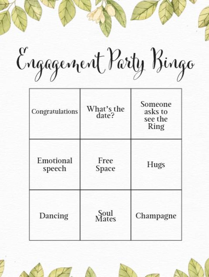 Engagement Party Bingo Card (5x7 Digital File) | Whimsical, Cottage ...