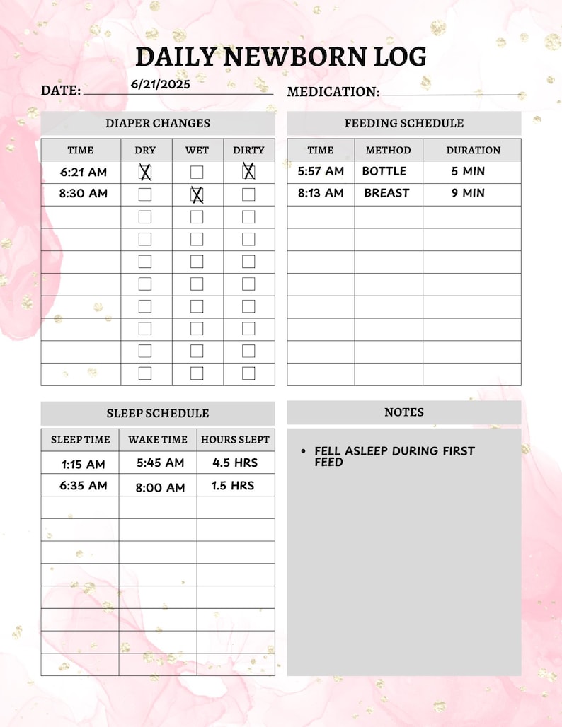 Printable Newborn Planner | Baby Girl Pink | Digital Baby Care Tracker ...