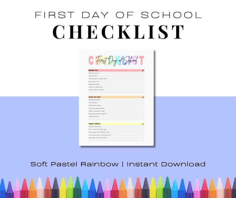 First Day of School Checklist Printable | Morning Routine Chart for ...