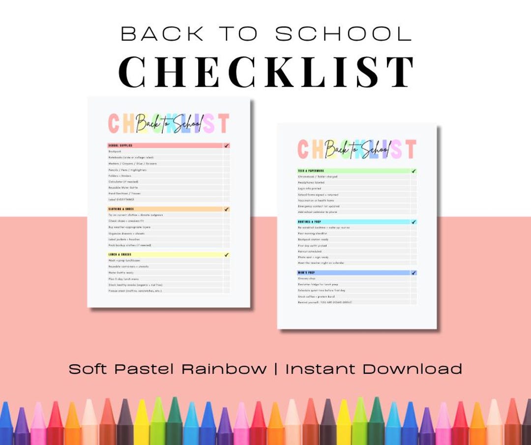 Back to School Checklist Printable | Rainbow PDF | School Prep List ...