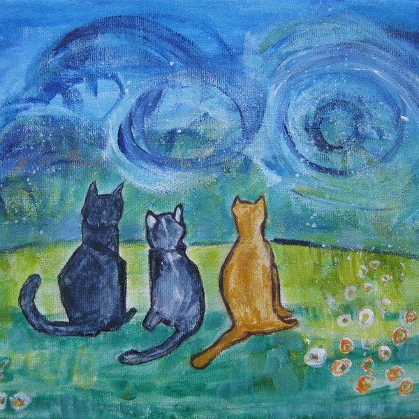 Folk Art Black Cat - Etsy