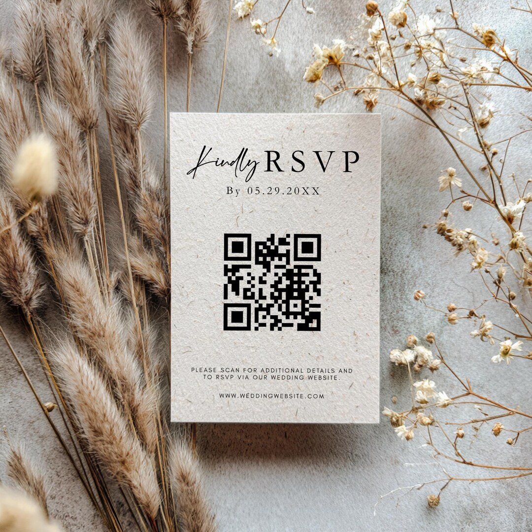Wedding RSVP Card Template, QR Code RSVP Insert, Modern Editable ...