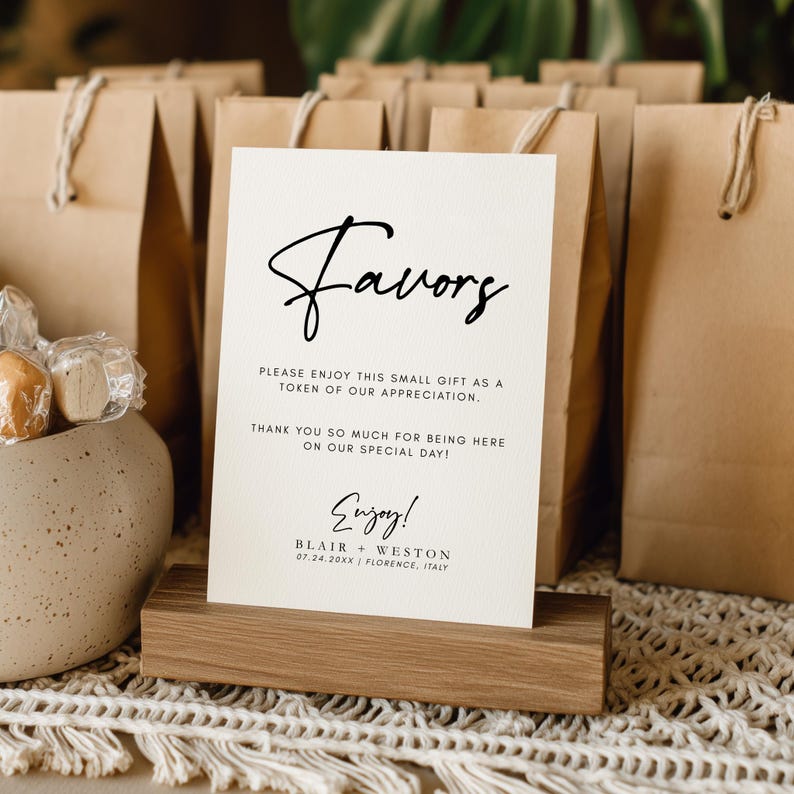 Wedding Favors Sign Template, Editable Reception Thank You Gift Table ...