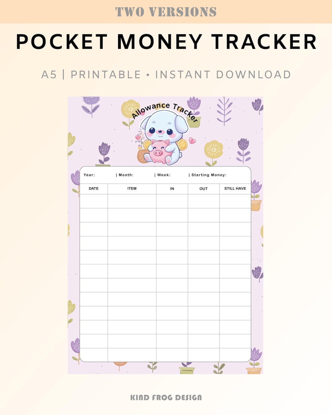 A5 Kids Allowance Tracker PDF Instant Download | Printable Pocket Money ...