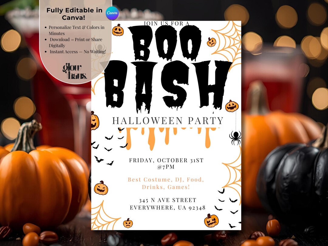 Boo Bash Halloween Party Invitation: Spooky Drip Design (editable Canva ...