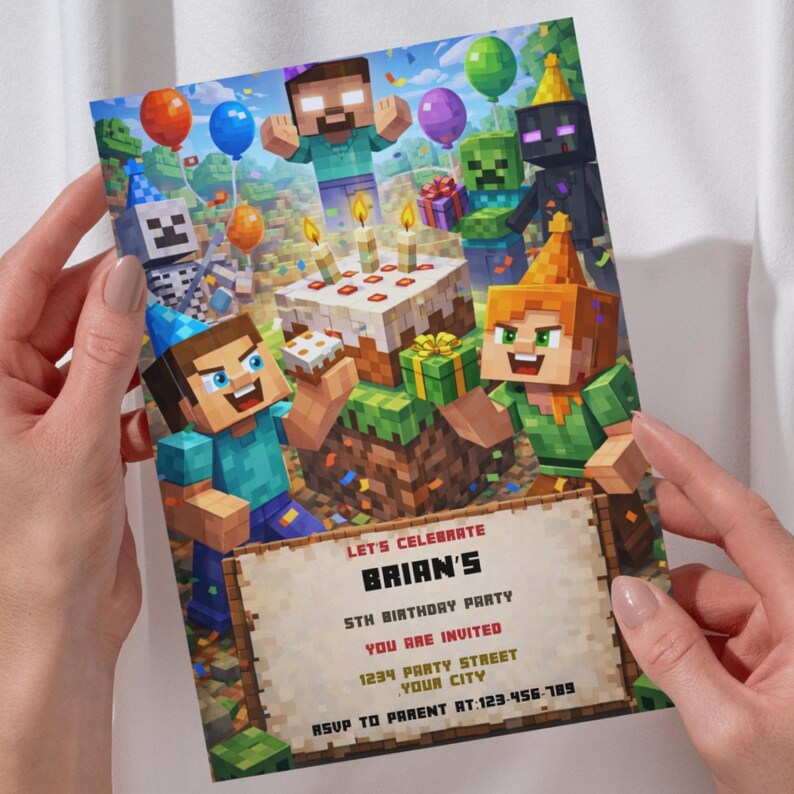 Minecraft Birthday Invitation, Minecraft Party Invite, Editable ...