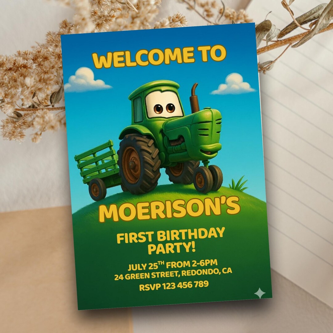 Tractor Birthday Invitation | Farm Party, First Birthday (digital ...