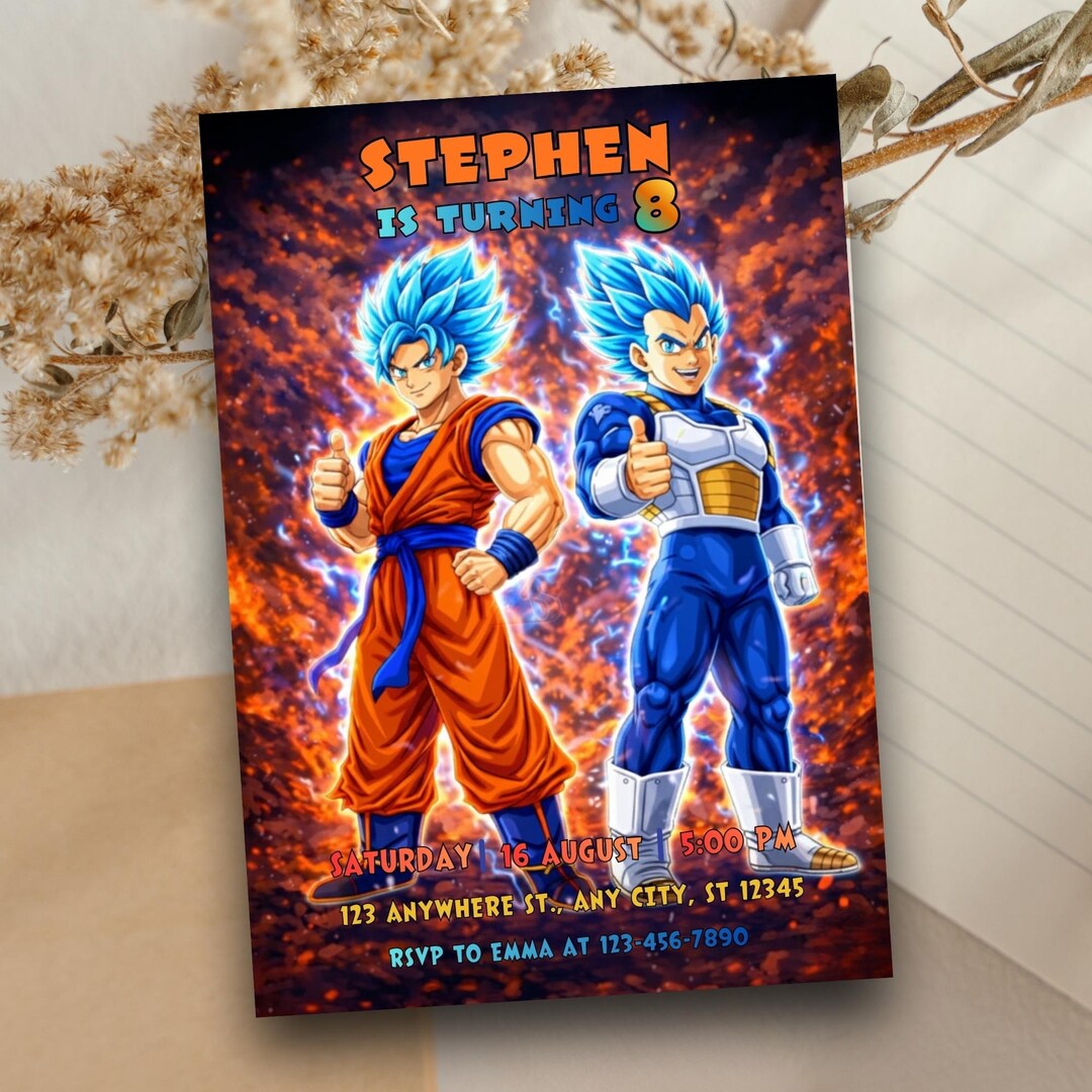 Dragon Ball Z Birthday Invitation, Goku Vegeta Blue Invite, Anime Party ...