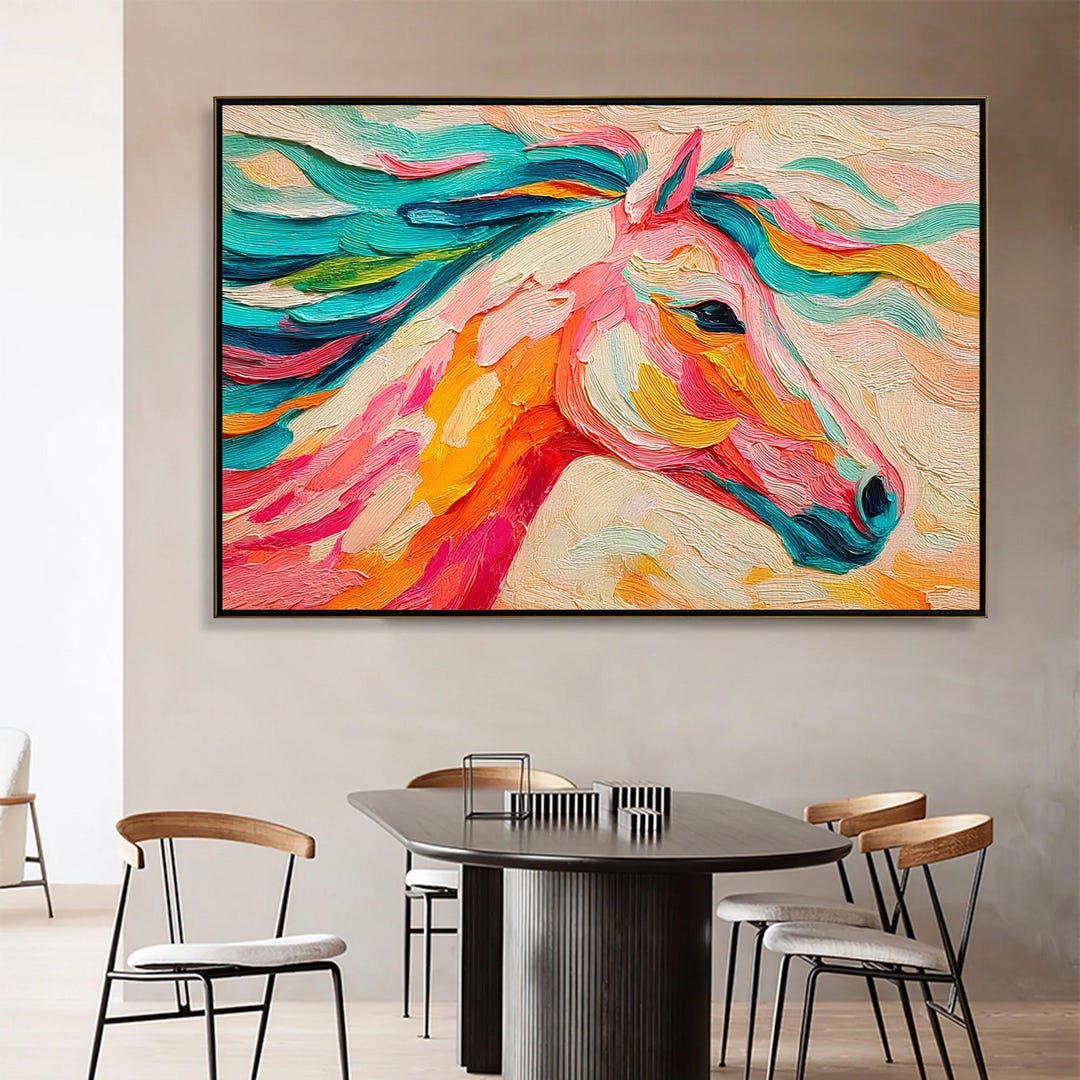 Colorful Horse Oil Painting, Abstract Impasto Animal Art, Large 3D ...