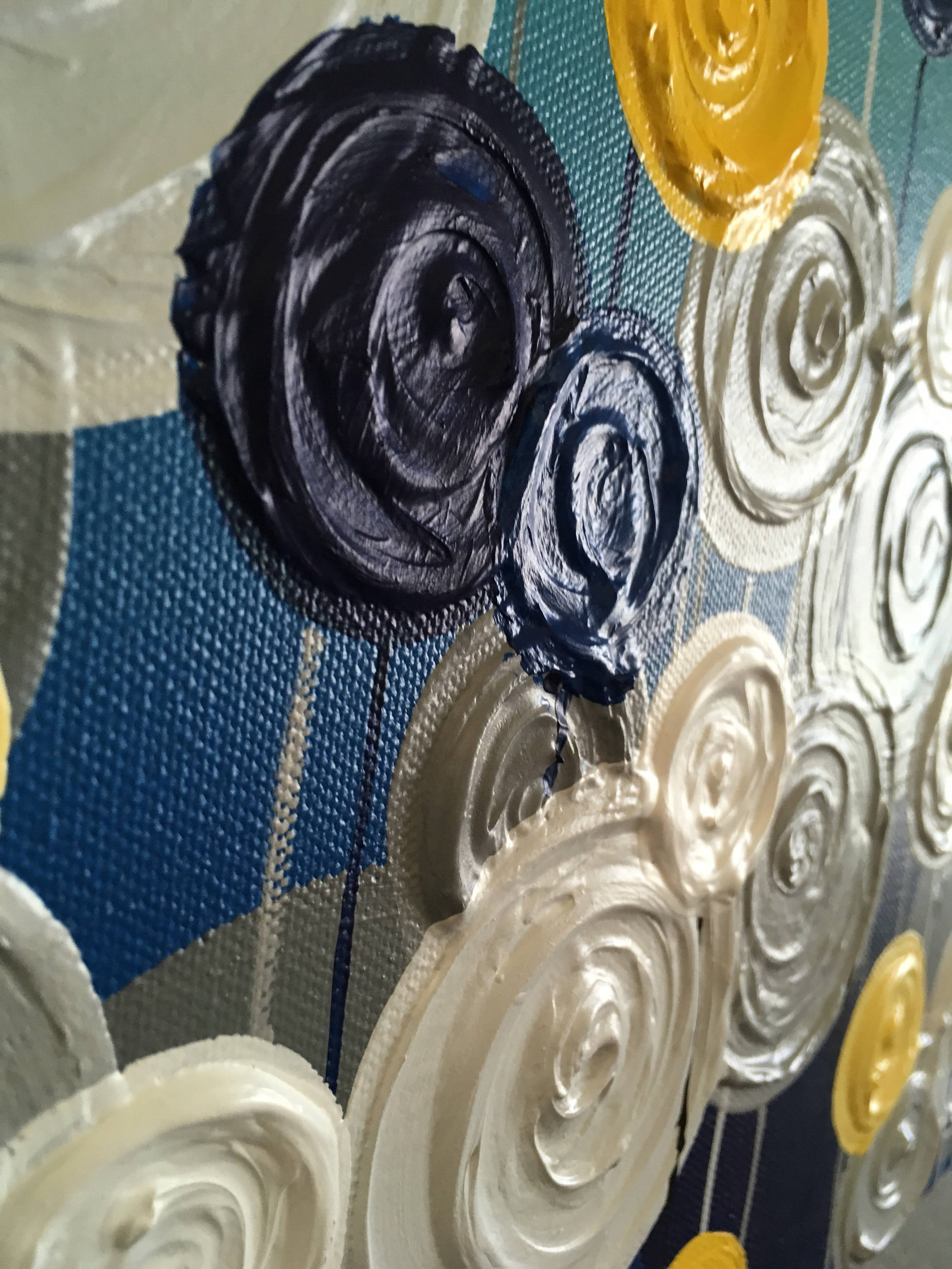 Navy Blue Turquoise Yellow and Gray Textured Painting | Etsy