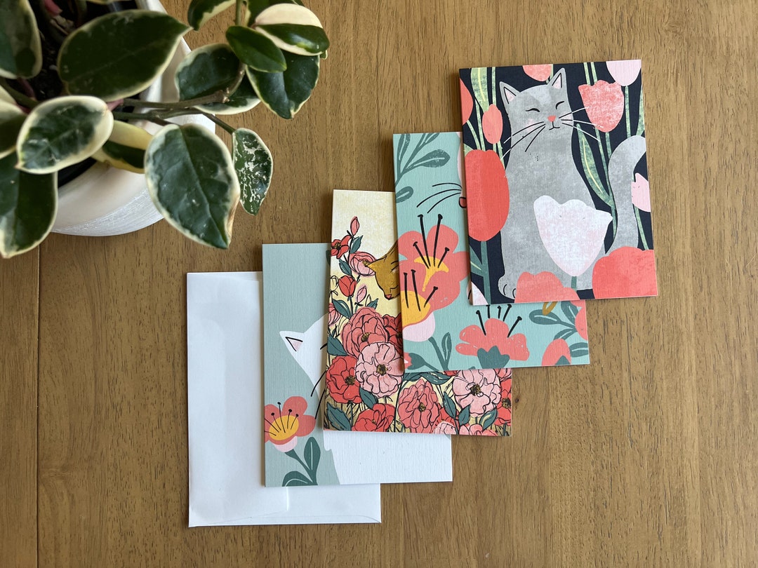 Cat Greeting Card Set of 4 Hand Drawn Notecards Size A2 - Etsy
