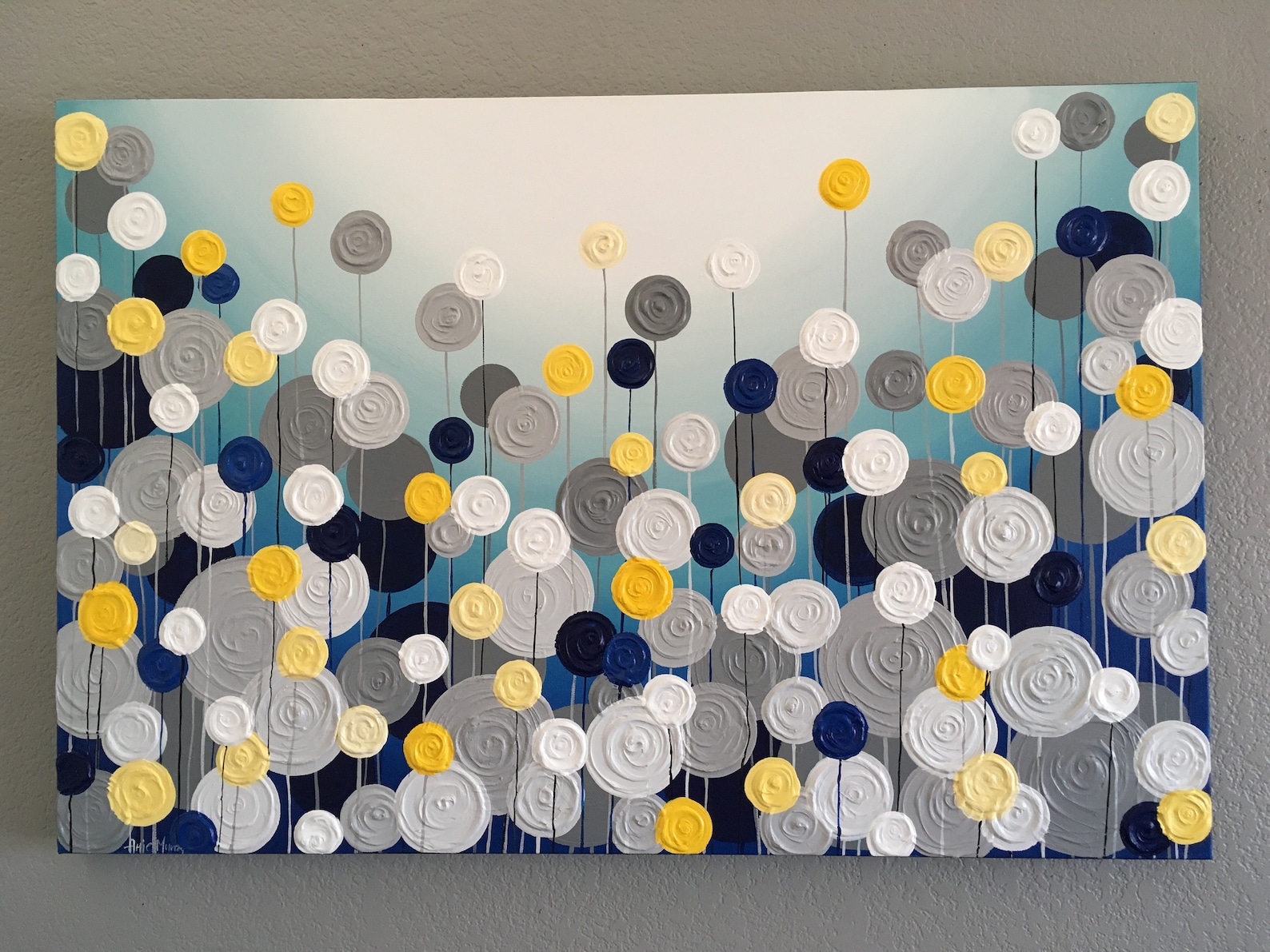 Navy Blue Turquoise Yellow and Gray Textured Painting - Etsy
