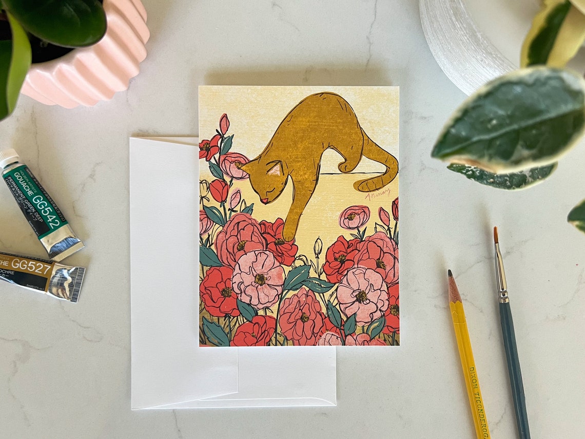 Cat Greeting Card Set of 4 Hand Drawn Notecards Size A2 - Etsy