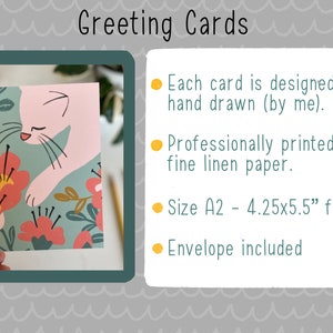 Cat Greeting Card Set of 4 Hand Drawn Notecards Size A2 - Etsy