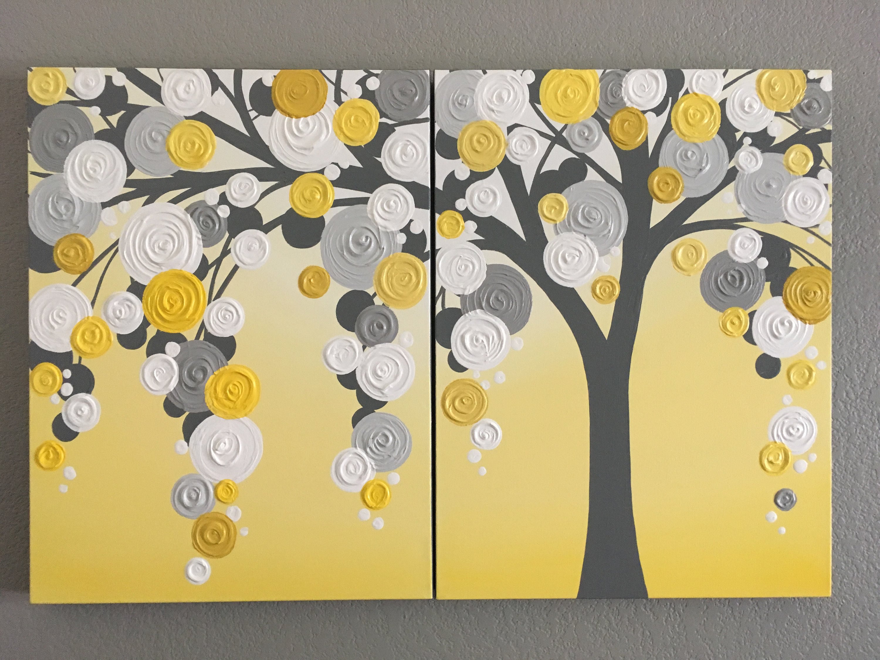 Yellow and Gray Textured Tree Art Diptych Set of Two Custom - Etsy Israel