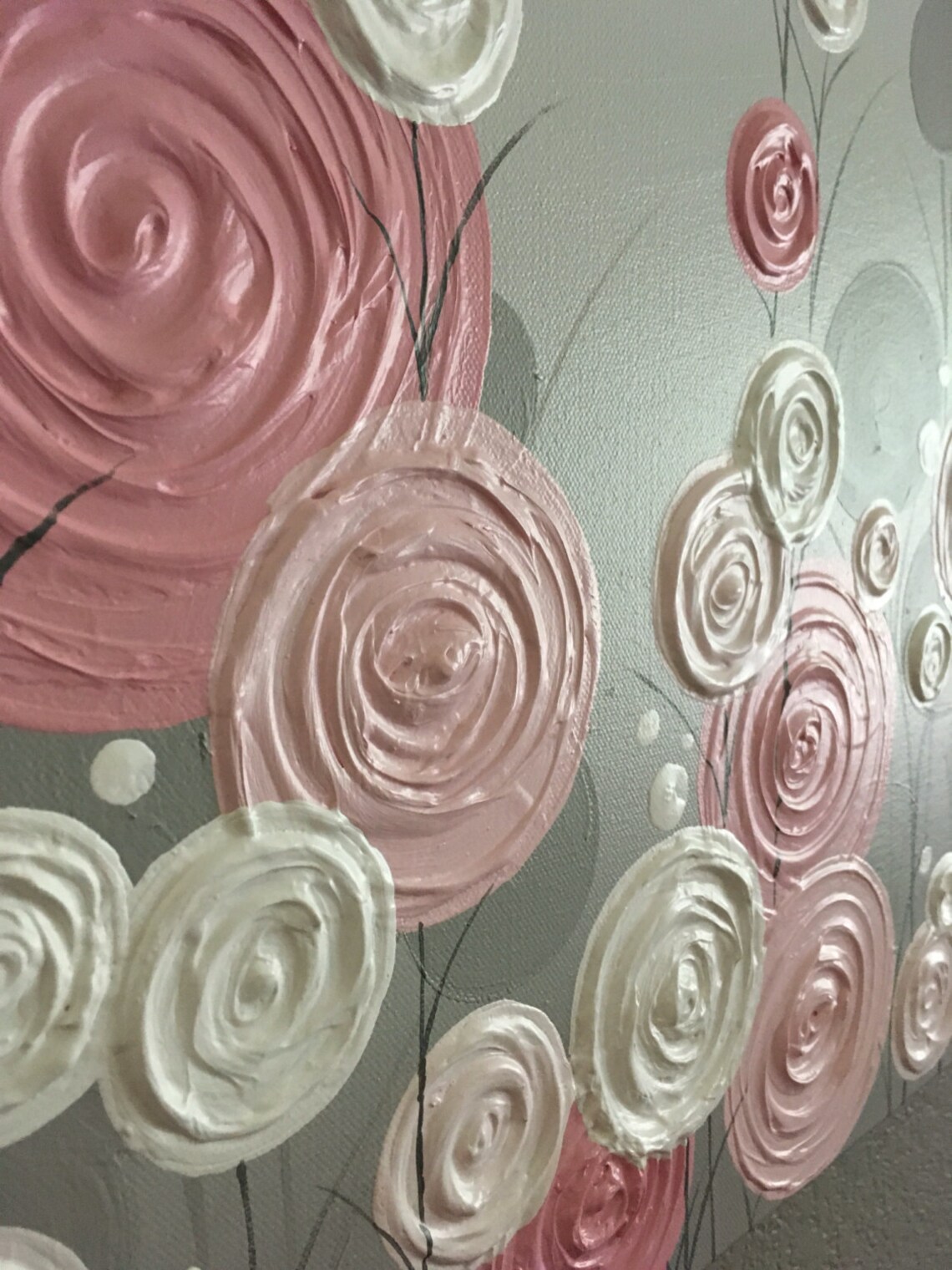 Pink and Grey Modern Flower Art Original Painting on Canvas - Etsy