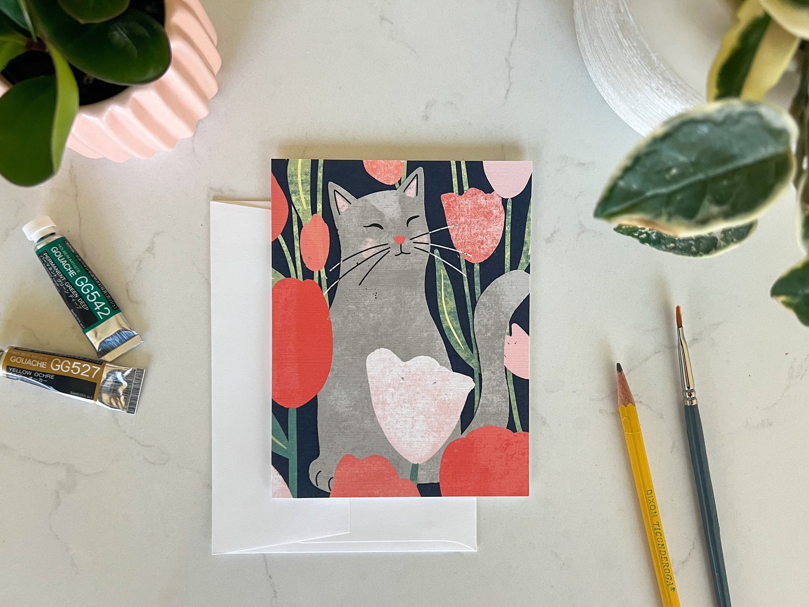 Cat Greeting Card Set of 4 Hand Drawn Notecards Size A2 - Etsy