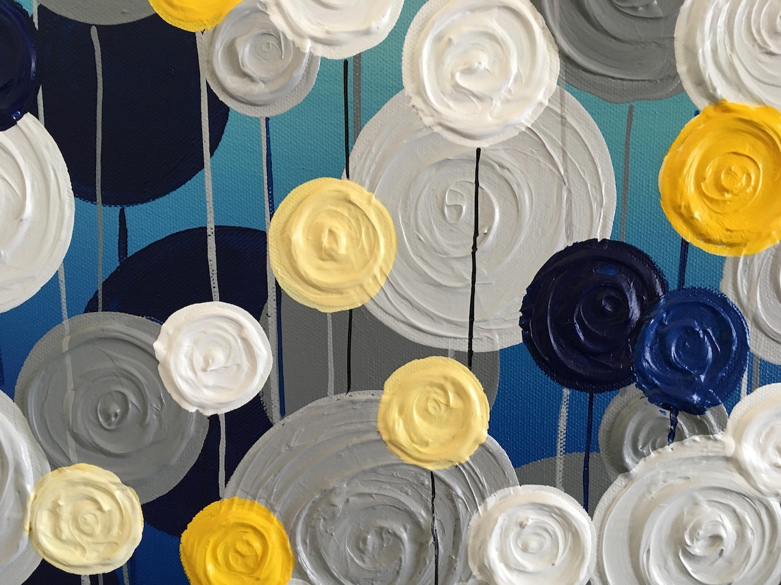 Navy Blue Turquoise Yellow and Gray Textured Painting - Etsy