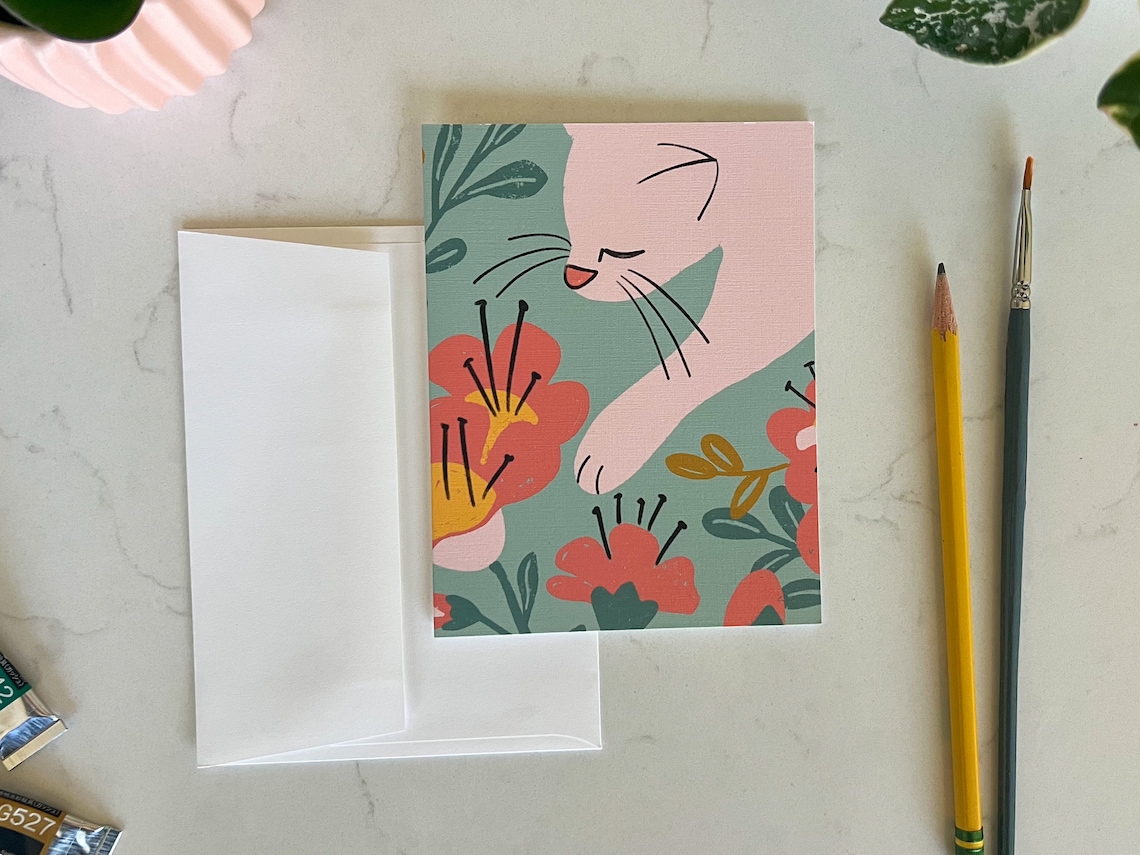 Cat Greeting Card Set of 4 Hand Drawn Notecards Size A2 - Etsy