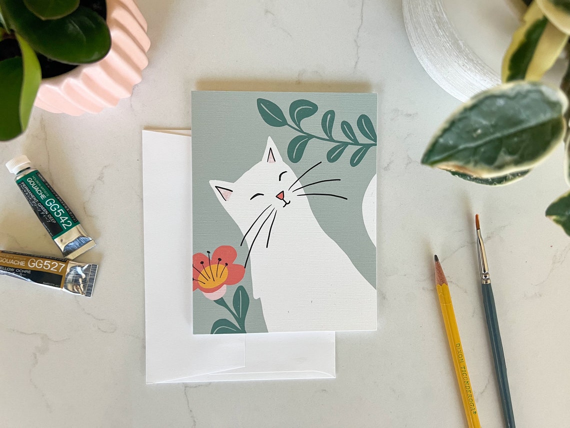 Cat Greeting Card Set of 4 Hand Drawn Notecards Size A2 - Etsy