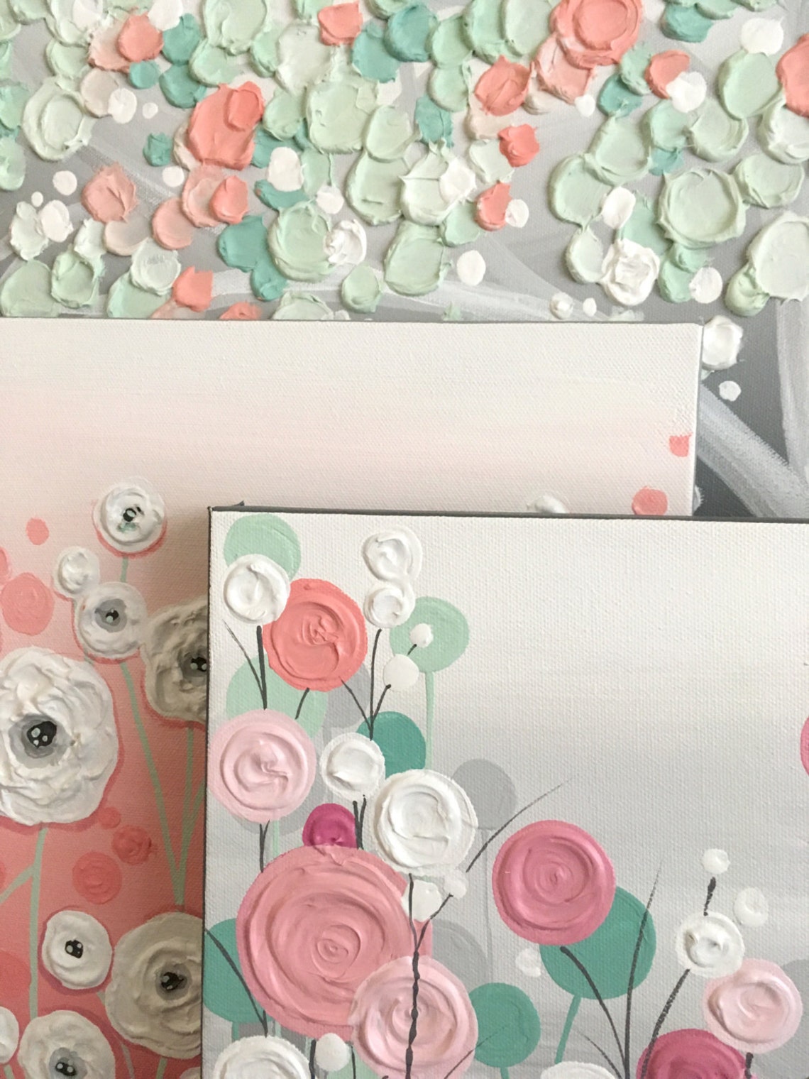 Mint Green and Peach Coral Art Textured Tree Nursery Art - Etsy