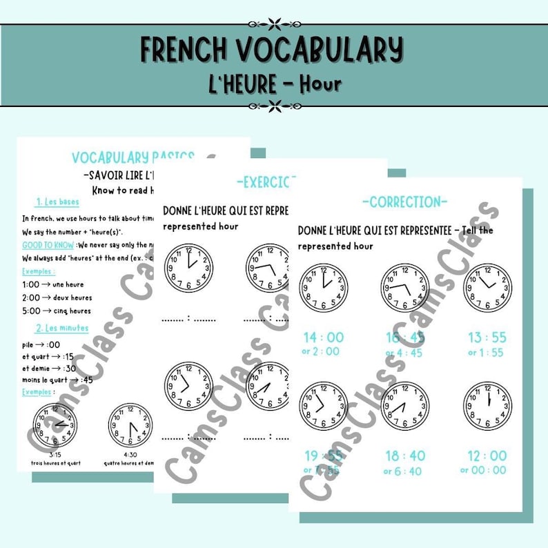 Learn to Tell Time in French – Printable Game for Kids 6–10 - Etsy