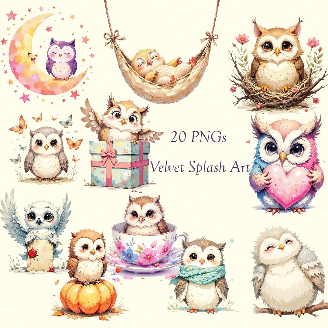 Watercolor Baby Owl Clipart Bundle: Woodland Nursery Art (PNG Download ...