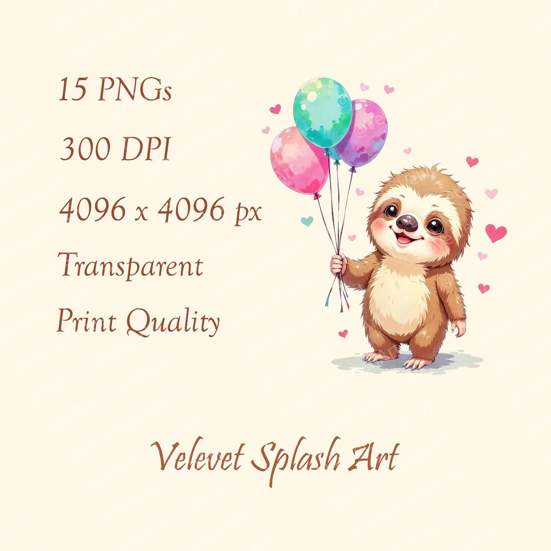 Watercolor Baby Sloth Clipart: Floral Nursery Art Pngs (digital ...