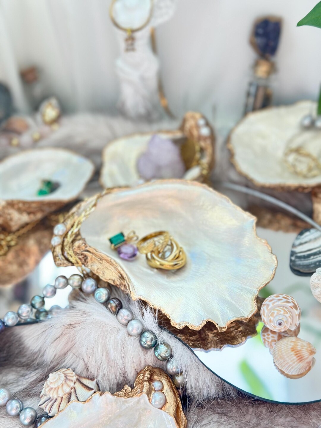 Gold Gilded Pearlized Oyster Shell: Resin Coated Jewelry Dish, Home ...