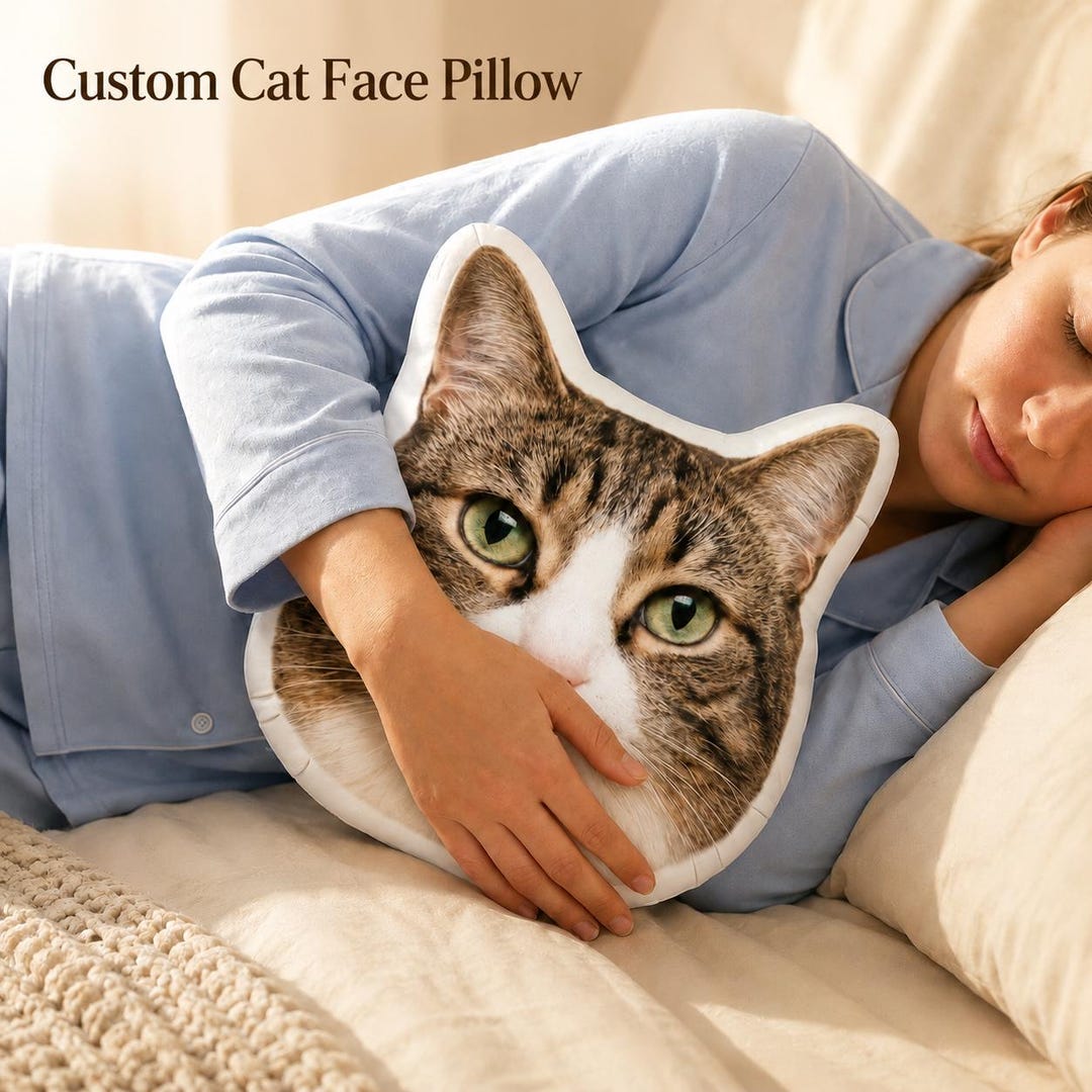 Custom Cat Face Pillow From Photo, Personalized Cat Head Pillow, Soft ...
