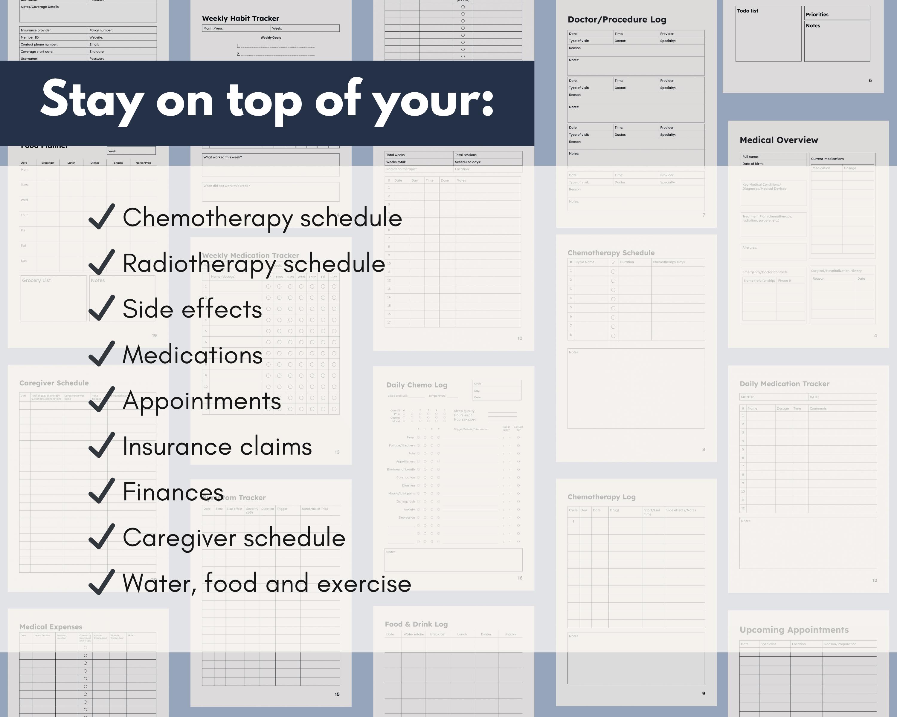 Printable Cancer Care Planner, Chemo Planner, Radiotherapy Log, Cancer ...