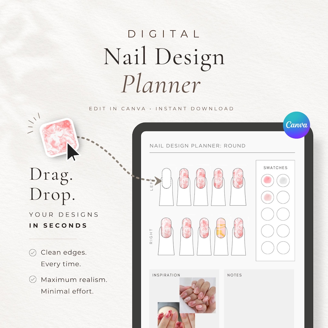 Nail Design Planner, Nail Art Template, Salon Tech Press on Digital ...