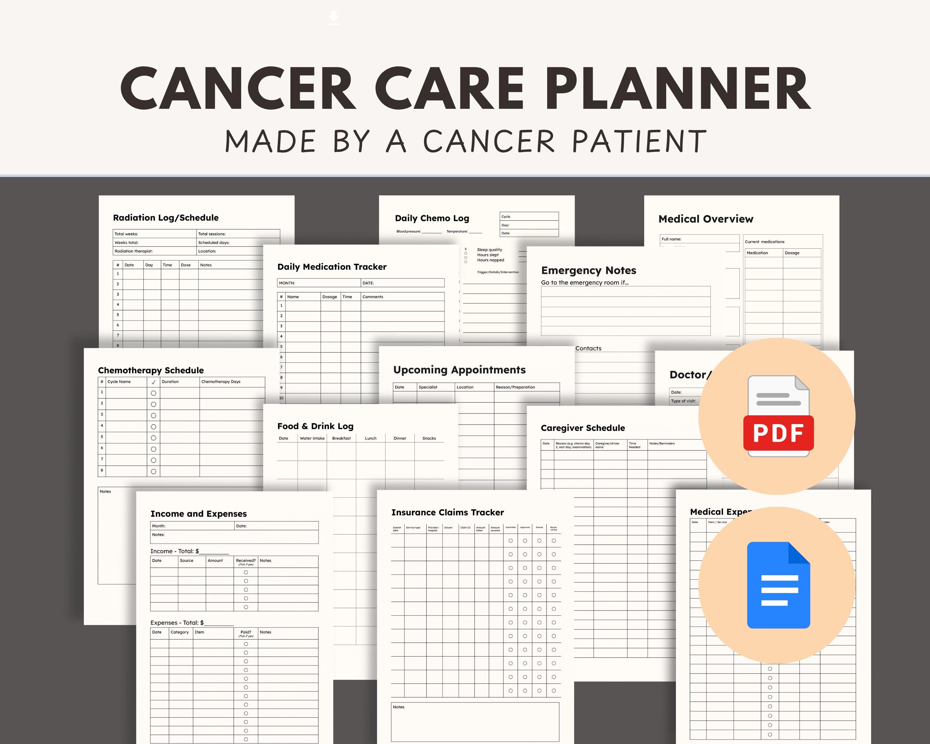 Printable Cancer Care Planner, Chemo Planner, Radiotherapy Log, Cancer ...