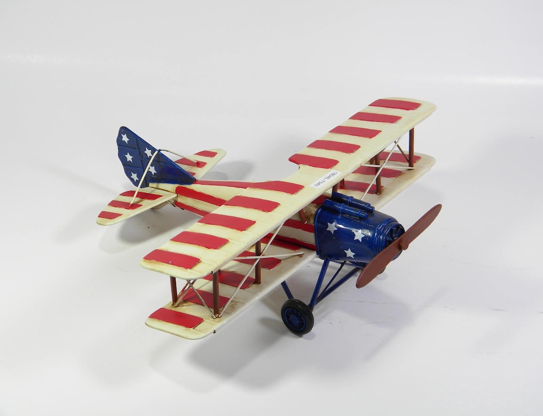Retro Biplane Model – Handcrafted Metal Aircraft in Red & Blue - Etsy