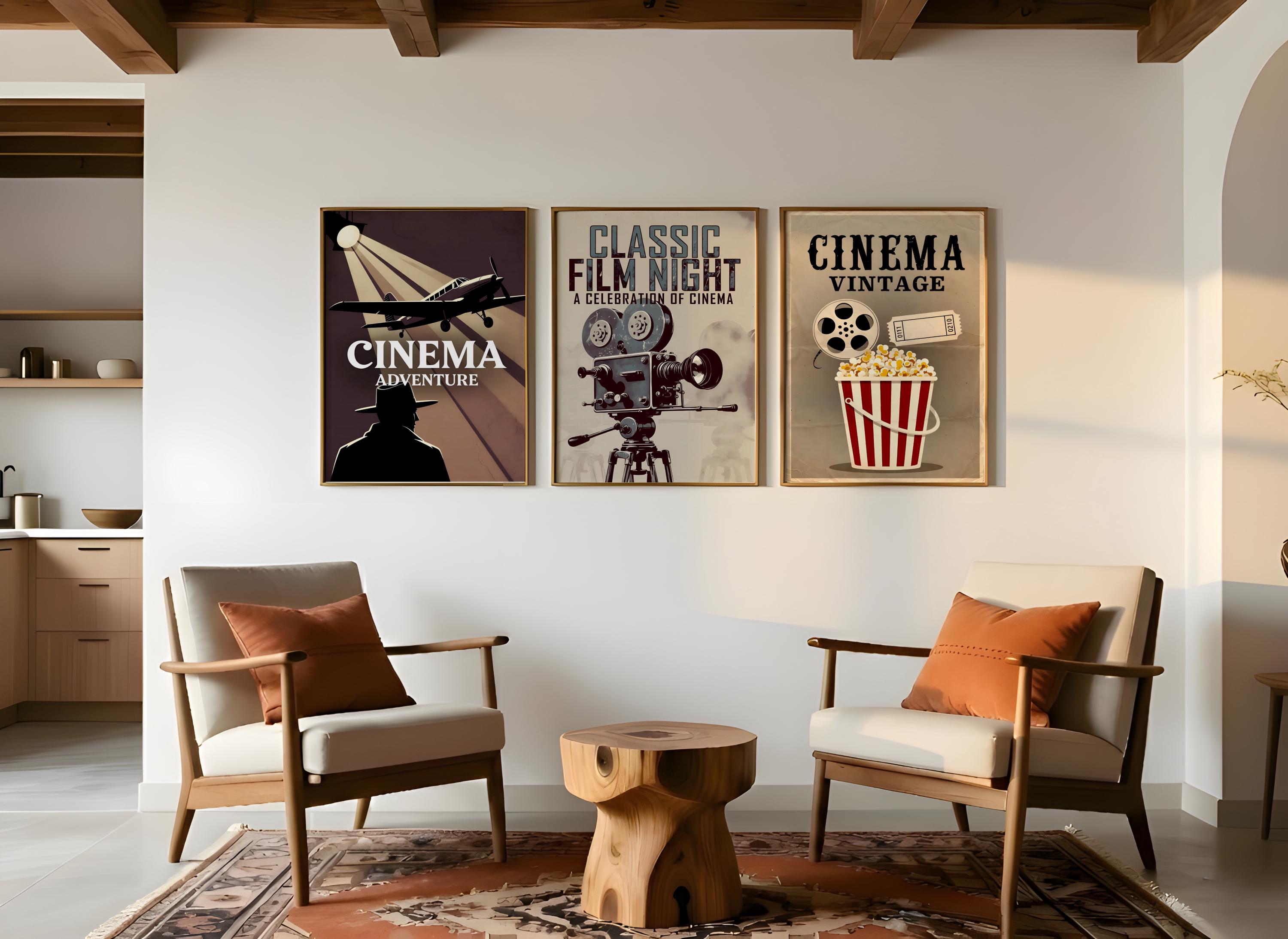 Vintage Cinema Movie Night Wall Art Prints | Downloadable Poster Set ...