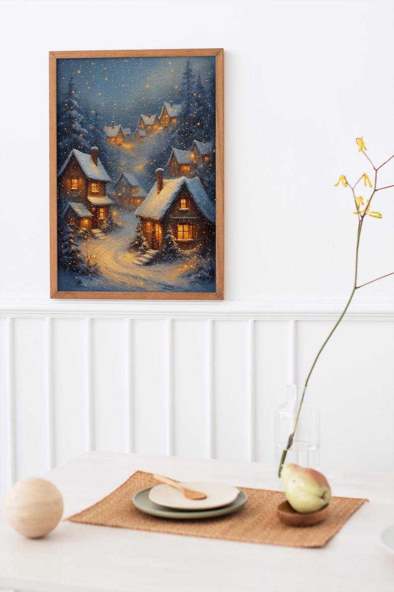 Vintage Christmas Village Digital Print | Cozy Winter Printable Wall ...
