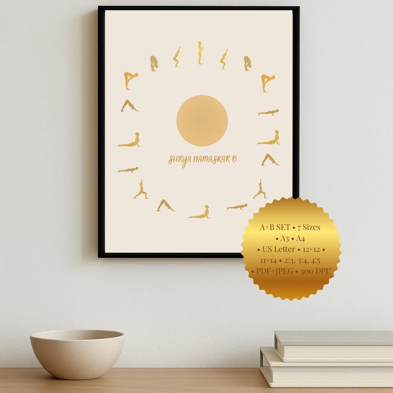 Surya Namaskar B – Sun Salutation B Poster | 8 Sizes A3, A4, US Letter ...