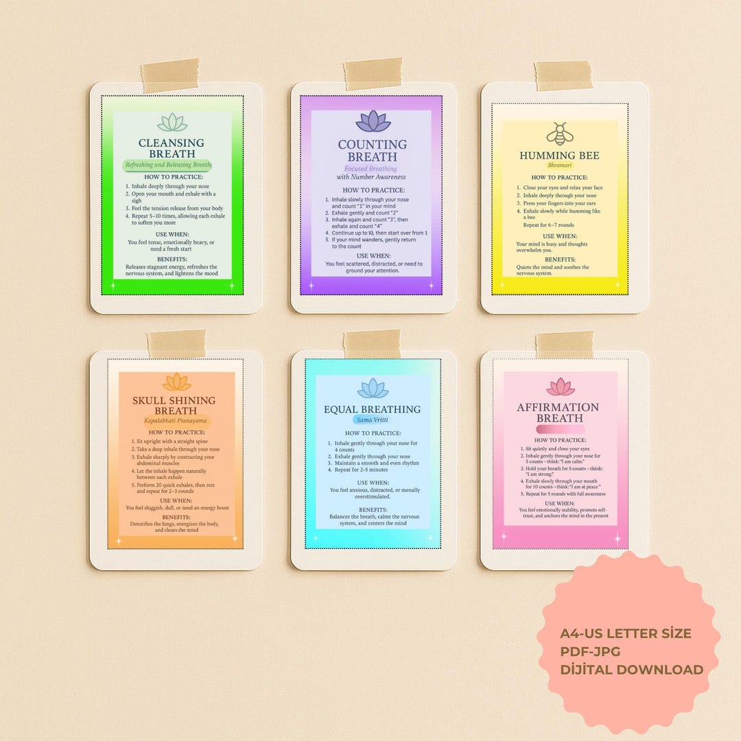 Breathwork Cards — 15 Printable Exercises (A4-US Letter, PDF + JPEG ...