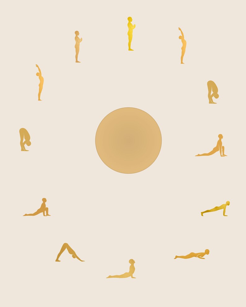 Sun Salutation A Yoga Sequence Printable: Gold on Cream (digital ...