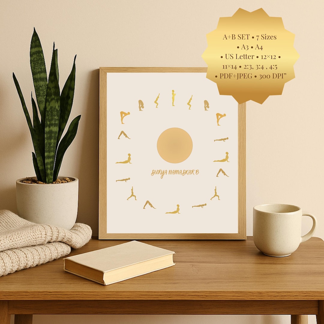 Surya Namaskar B – Sun Salutation B Poster | 8 Sizes A3, A4, US Letter ...