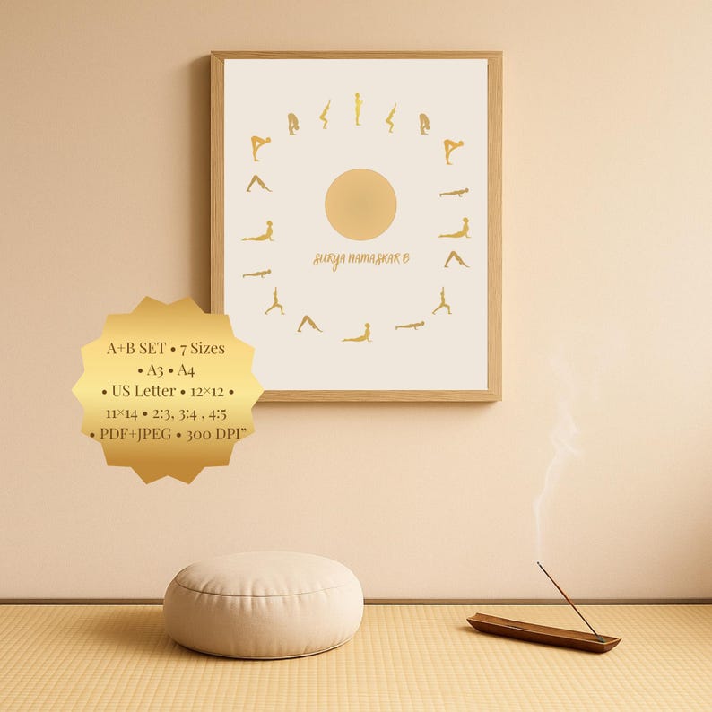 Surya Namaskar B – Sun Salutation B Poster | 8 Sizes A3, A4, US Letter ...